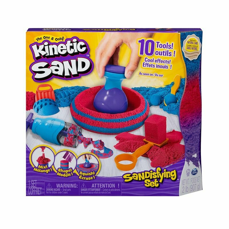 Spin Master Kinetic Sand Sandisfying Set /с 2 фунтами песка и 10 инструментами поиграйте в песочные сенсорные игрушки для детей