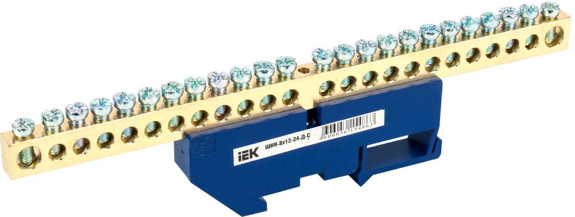 Шина IEK / ИЭК ШНИ-8х12-24-Д-С нулевая синий изолятор, контактная группа качественная латунь, 192х45.4х88.5мм, DIN-рейка, 1×24 125А, YNN10-812-24D-K07 / соединитель проводов