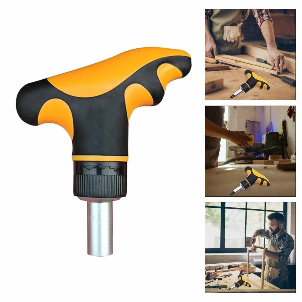 Рукоятка с трещоткой 1/4" и насадкой для бит T-образная