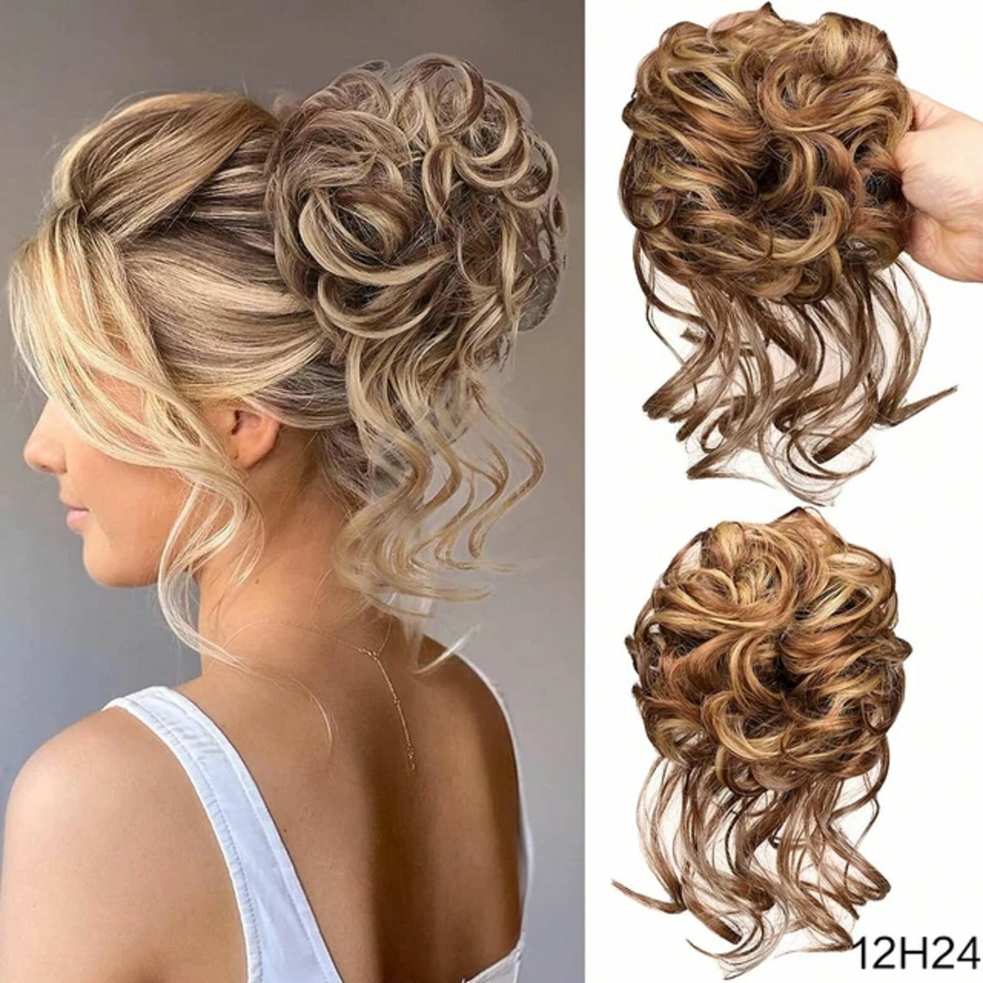 Шиньон-резинка из искусственных волос с локонами Бежево-серый Теплый русый