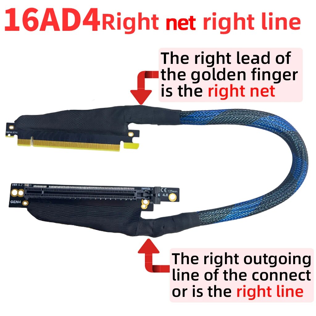 ADT-Link PCI-e 4.0 X16 Удлинительный кабель для серверной видеокарты 30cm, 16AD4 Right to Right