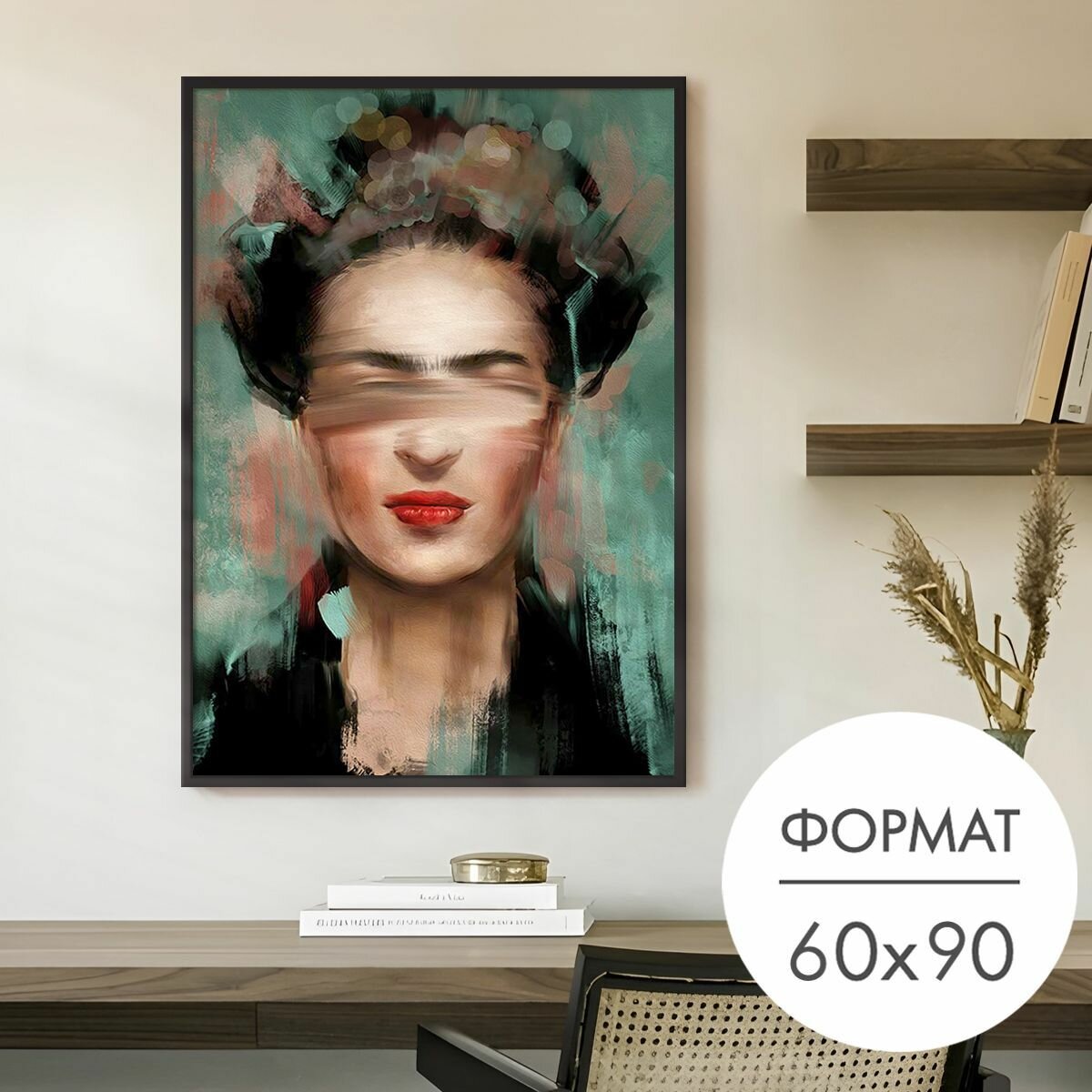 Постер "Фрида Кало мазками" 60x90 без рамки на стену для интерьера