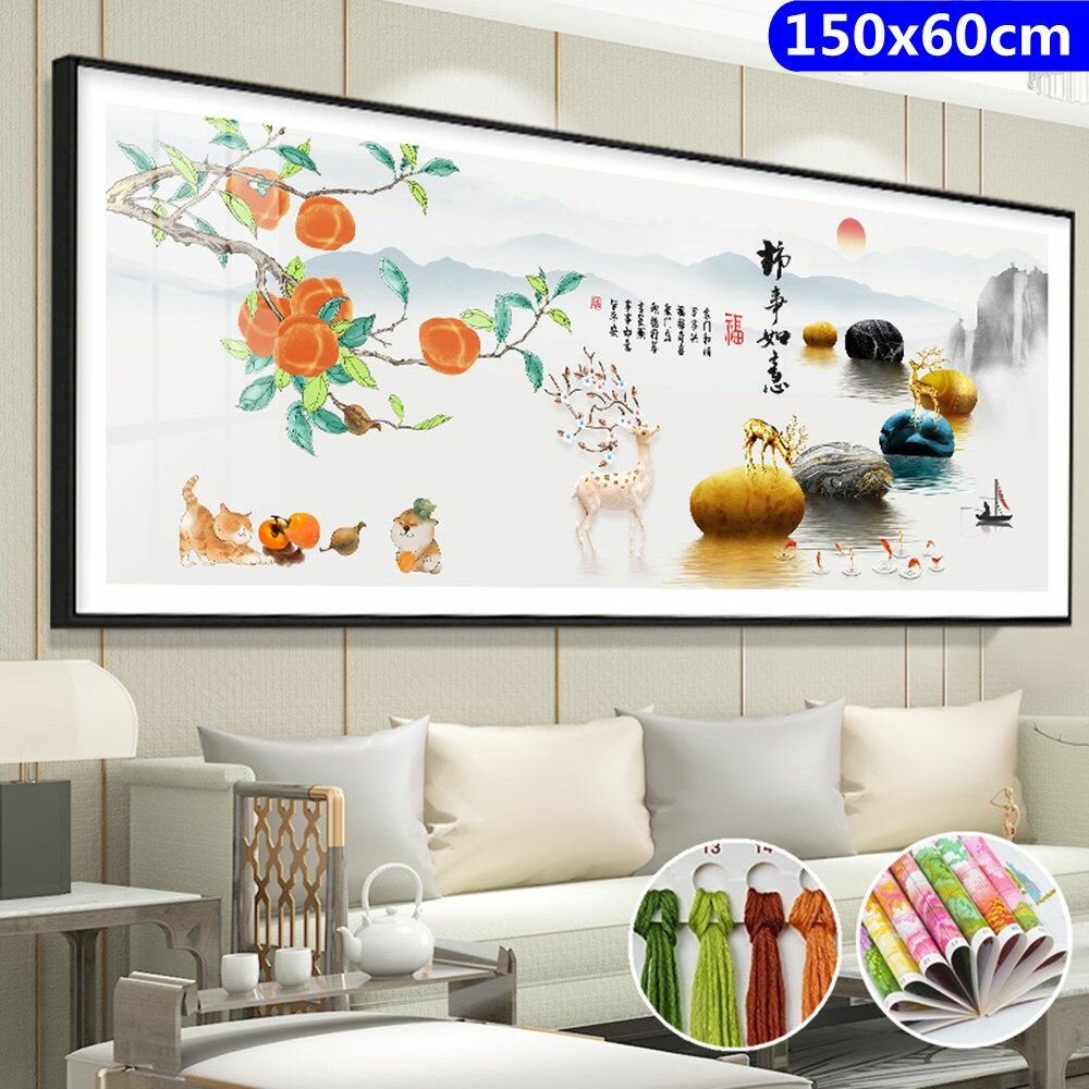Набор для вышивания крестом, вышивка крестиком Олень из хурмы, 11CT 150x60cm, LYTOOMOY (без подрамника, без рамки)
