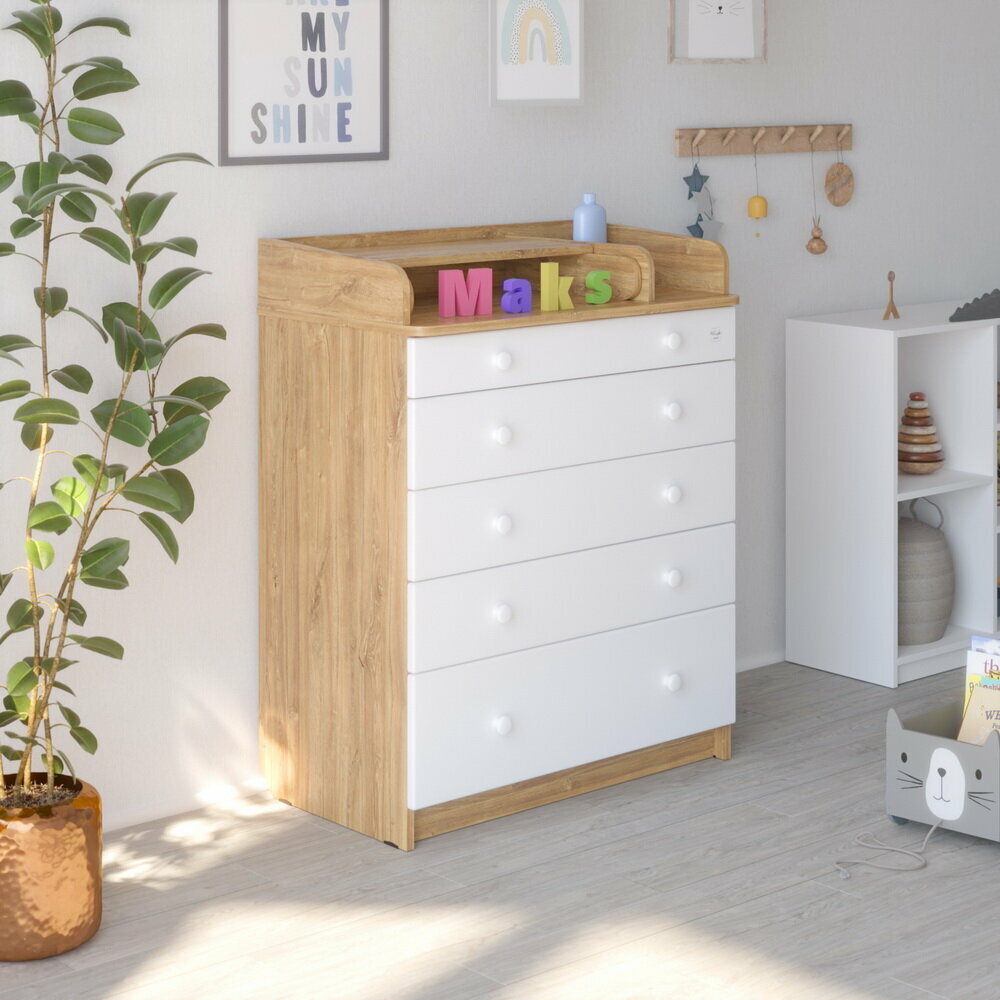 Пеленальный комод Атон Maks с органайзером, 80 х 100 см, 5 ящиков, дуб канзас/белый