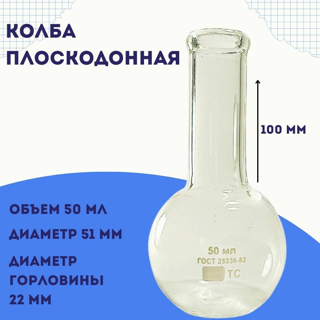 Колба плоскодонная П-2-50-22 объем 50 мл