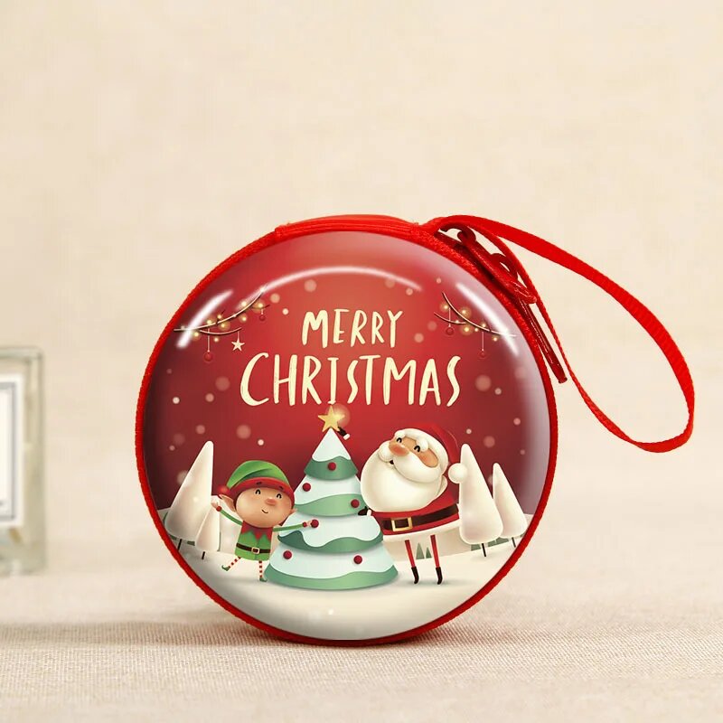 Рождественский круглый контейнер для мелочей с Santa и Elf, красный