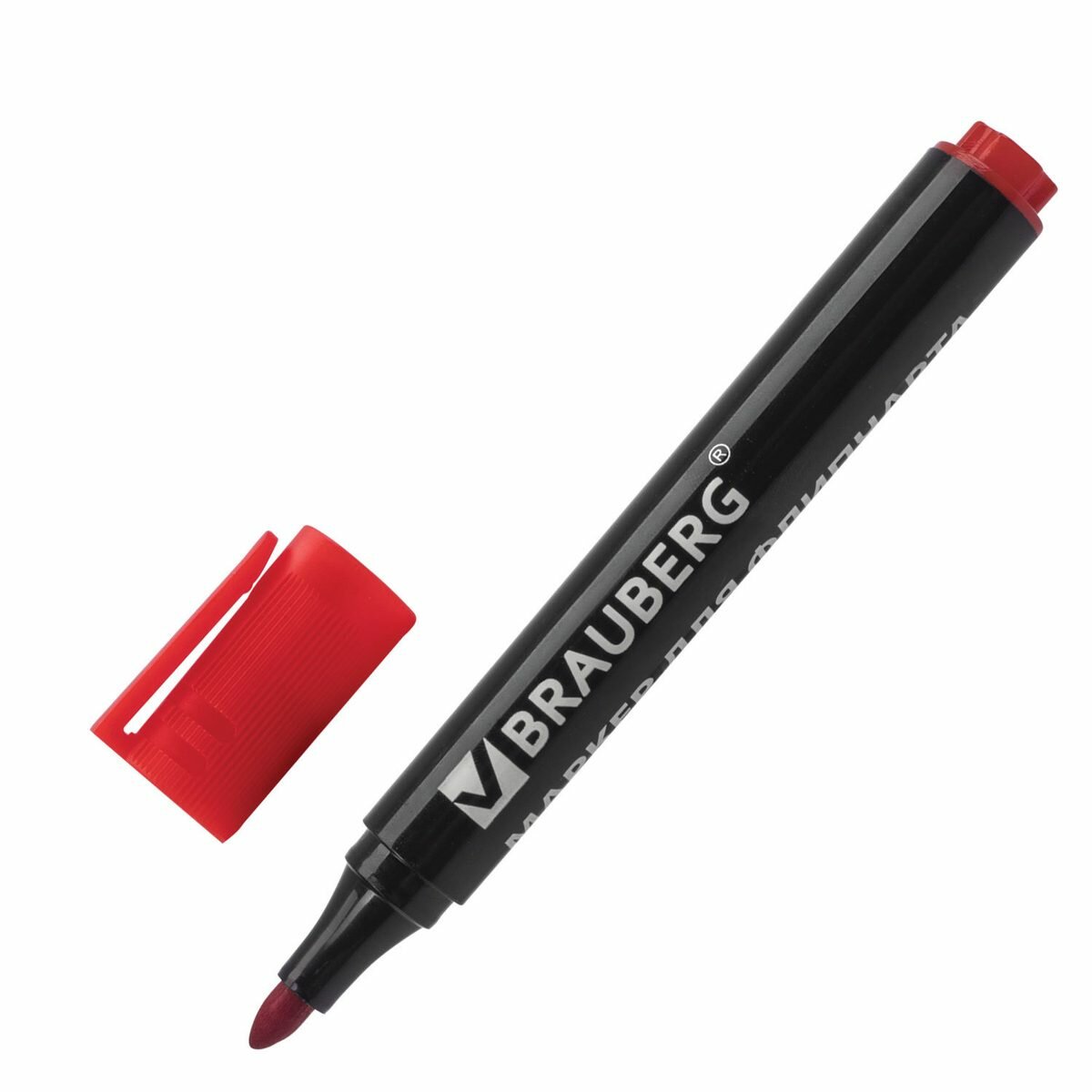 Маркер для флипчартов Brauberg (круглый наконечник, 2.5мм, красный, непропитывающий) (151255), 12шт.