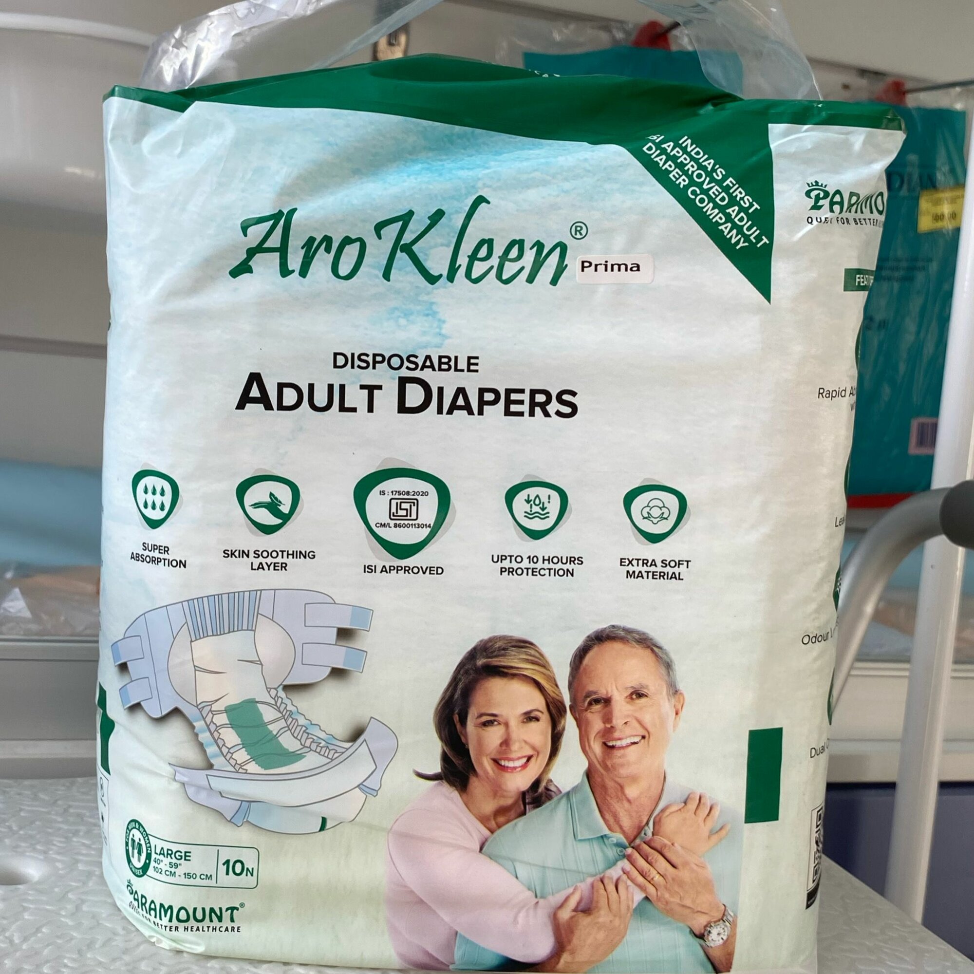 Подгузники AroKleen Prima, размер L, обхват 102-150 см, 10 штук