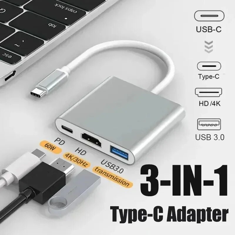 3 в 1 адаптер Type C на HDMI для Samsung S23 Ultra Huawei Xiaomi Macbook