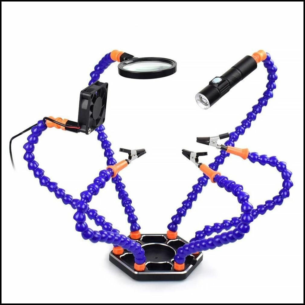 Гибкий держатель для пайки Solder Master (лупа, фонарик, вентилятор, 3 зажима)