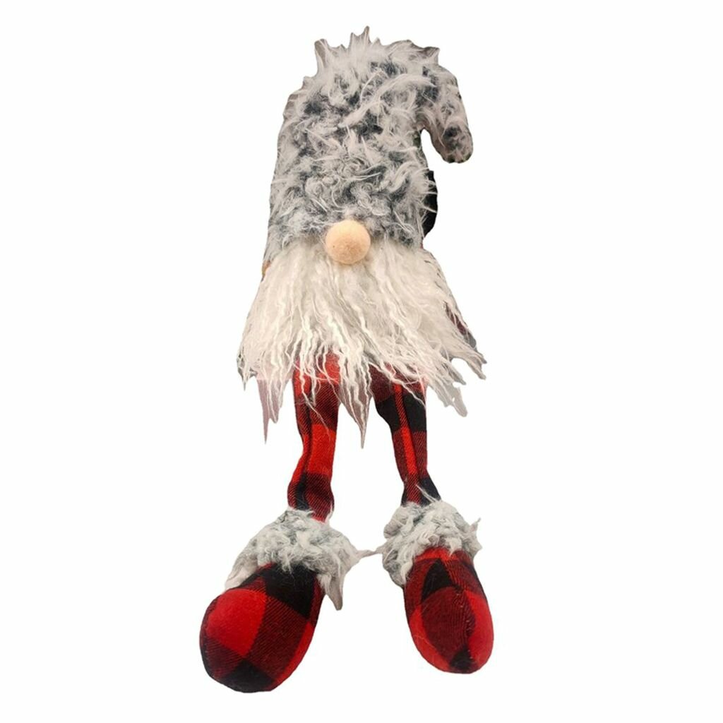 Плюшевая кукла без лица в положении сидя, с длинными ногами - красная клетка большой размер