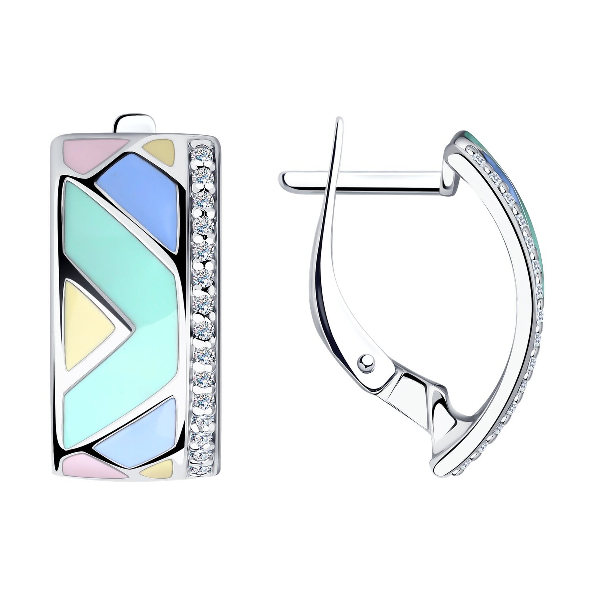 Серьги, серебро, 925 проба, родирование, фианит, эмаль