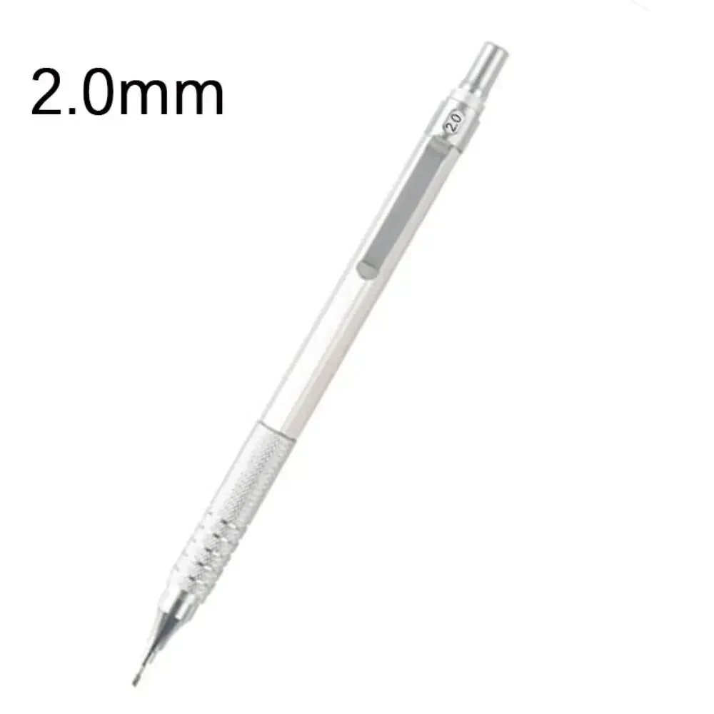 Металлический автоматический карандаш 0.3/0.5/0.7/0.9 мм Белый, Silver-2.0mm