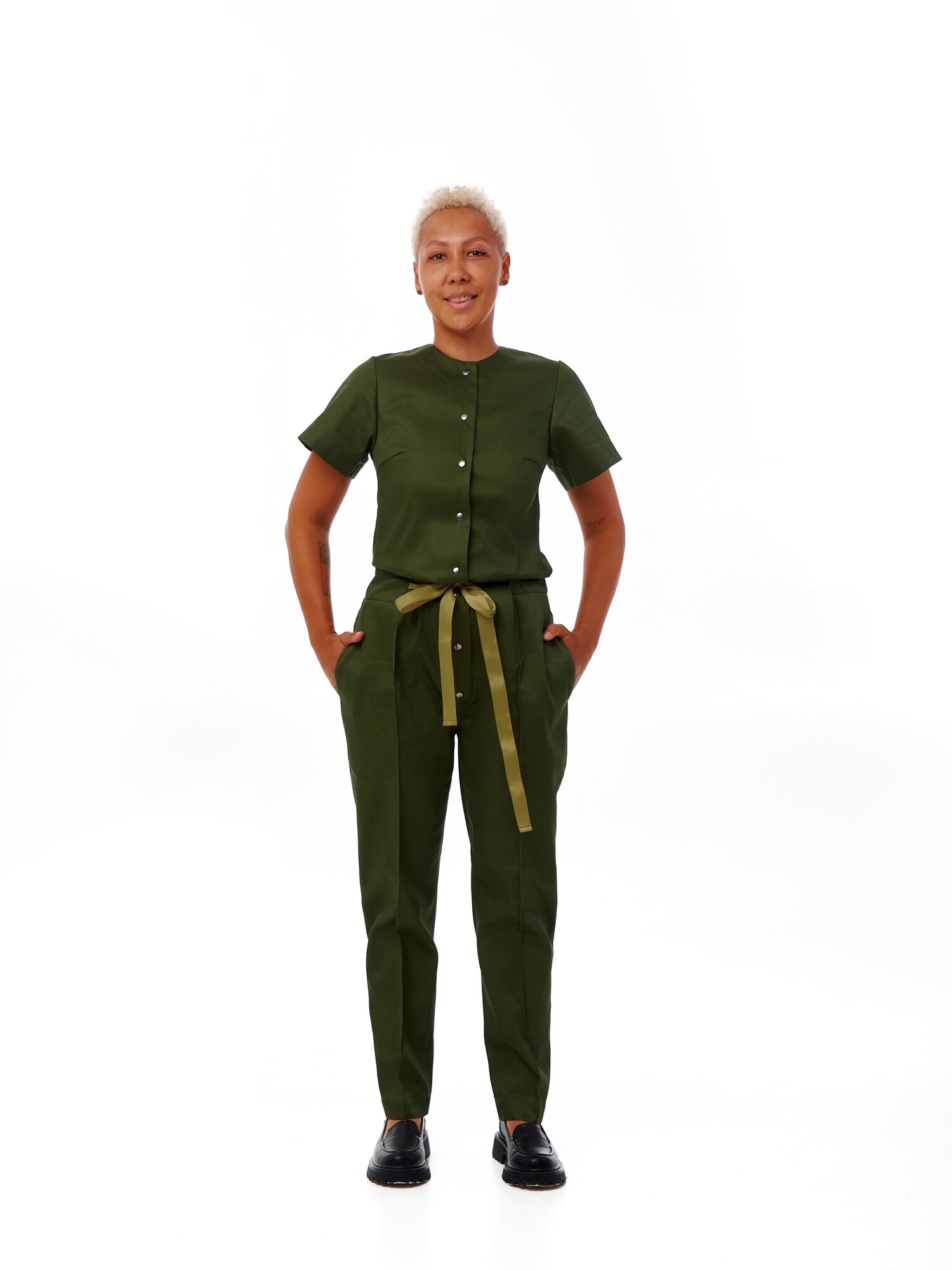 Комбинезон на кнопках pANNdA Special, женское, медицинское, хаки/оливковый, размер S, длина рукава короткая