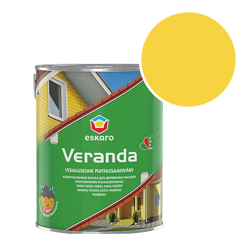 Краска фасадная по дереву Eskaro Veranda масляно-акриловая RAL 1018 (Цинково-желтый - Zinc yellow) 0,9 л