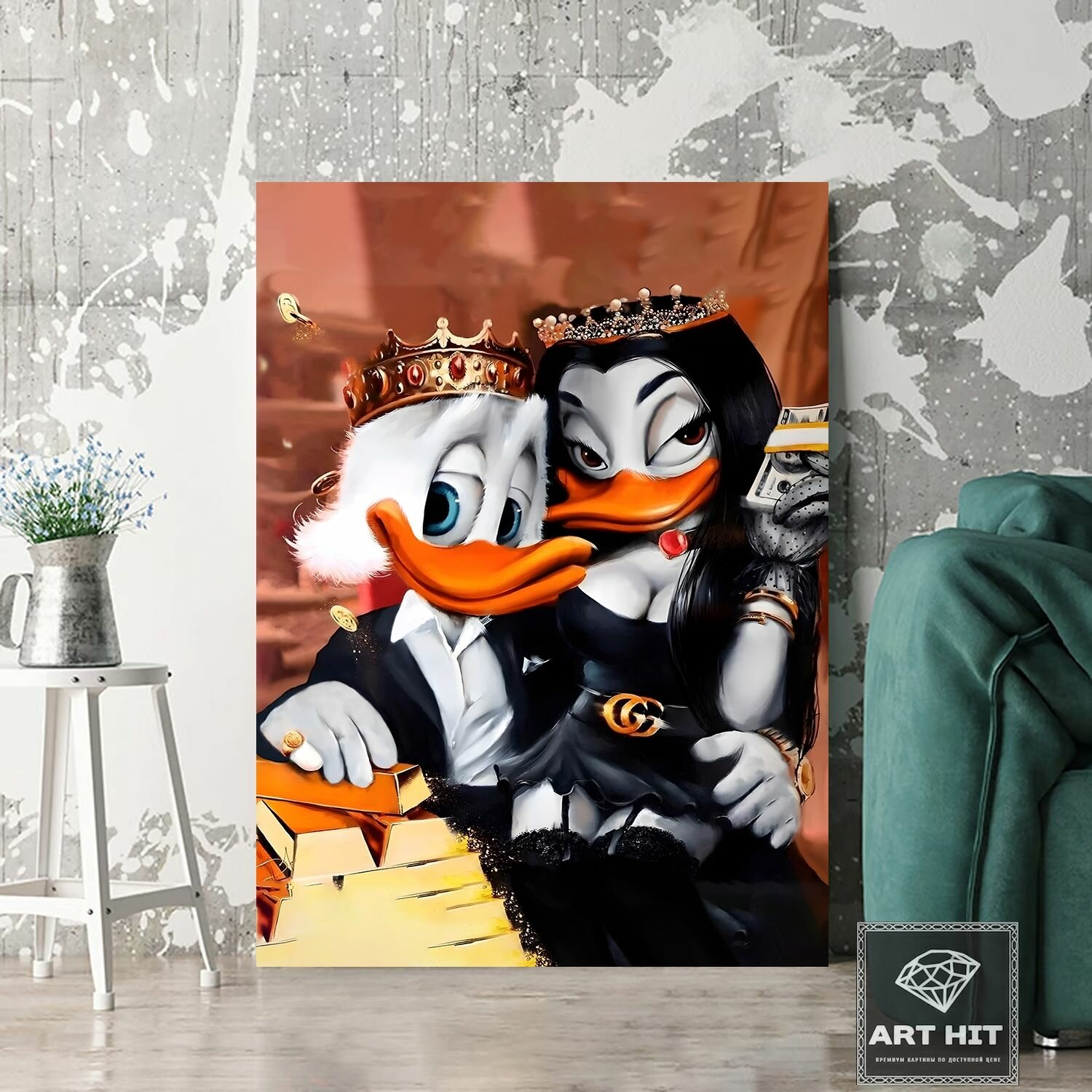 Картина Скрудж Макдак, Дональд Дак с деньгами, 50х70