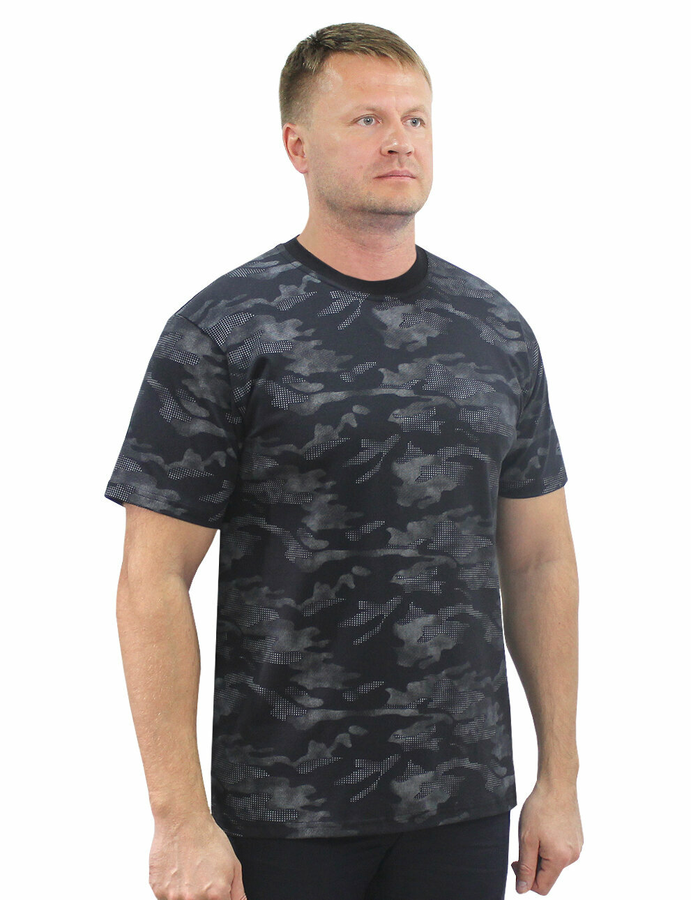 Футболка трикотажная черный камуфляж