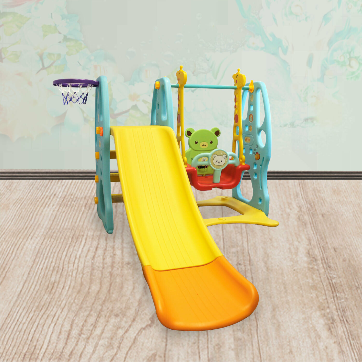 Пластиковая горка с качелями Kampfer Brave Animals (голубой/желтый)