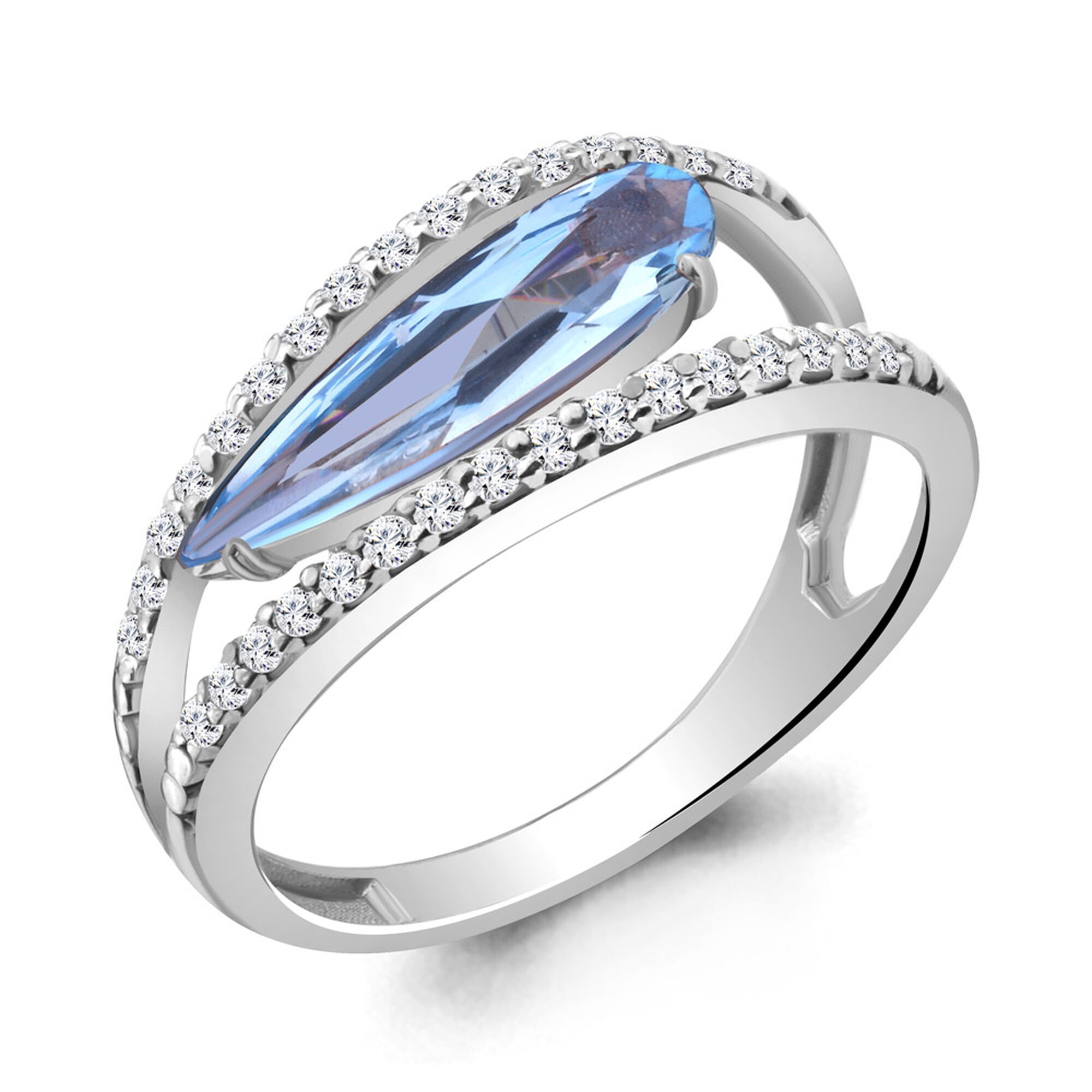 Кольцо, серебро, 925 проба, родирование, фианит, топаз