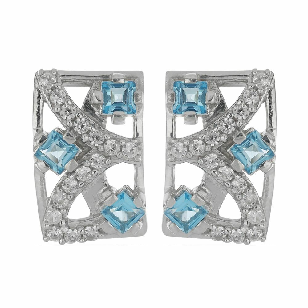 Серьги, серебро, 925 проба, родирование, циркон, топаз