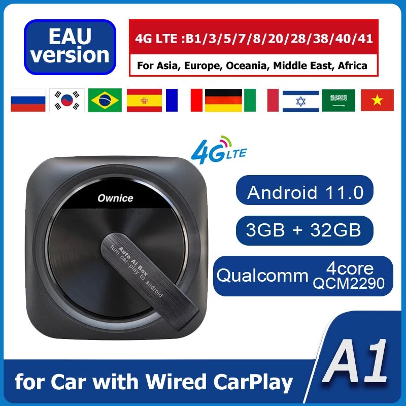 Ownice A0 A1 A5 Проводной CarPlay в ОС Android Беспроводной CarPlay Dongle Auto Ai Потоковое ТВ-приставка 4G LTE GPS для Netflix Spotify ipTV