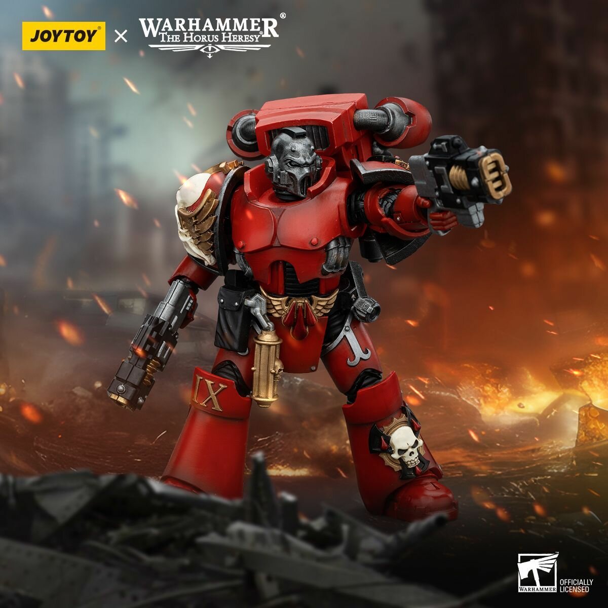 Подвижная фигурка JOYTOY Warhammer 30K 1/18 Action Figures Blood Angels Angel's Tears Squad Erelim with Volkite Serpentas