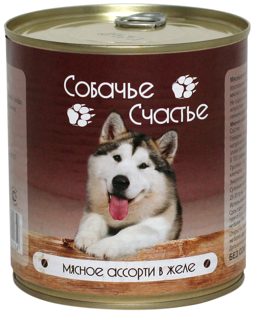Собачье счастье для взрослых собак с мясным ассорти в желе 838/134 (750 гр х 12 шт)
