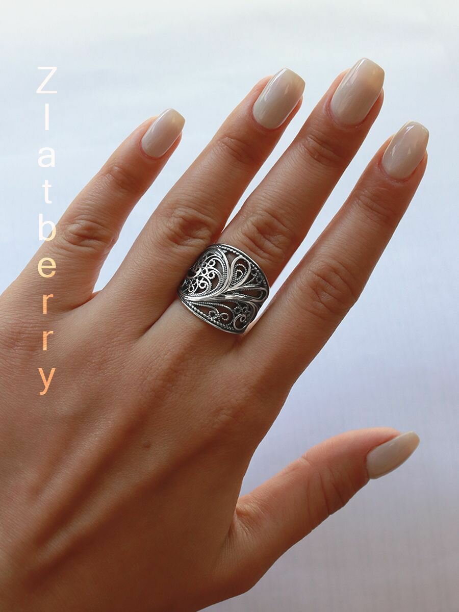 Кольцо тонкое, широкое, серебро, 925 проба, оксидирование