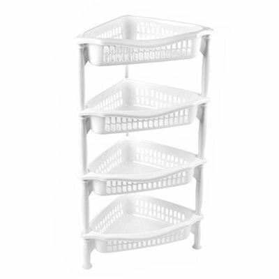 Этажерка Dunya Plastik Угловая, пластмассовая, четырехъярусная, 46х31х84 см, белая