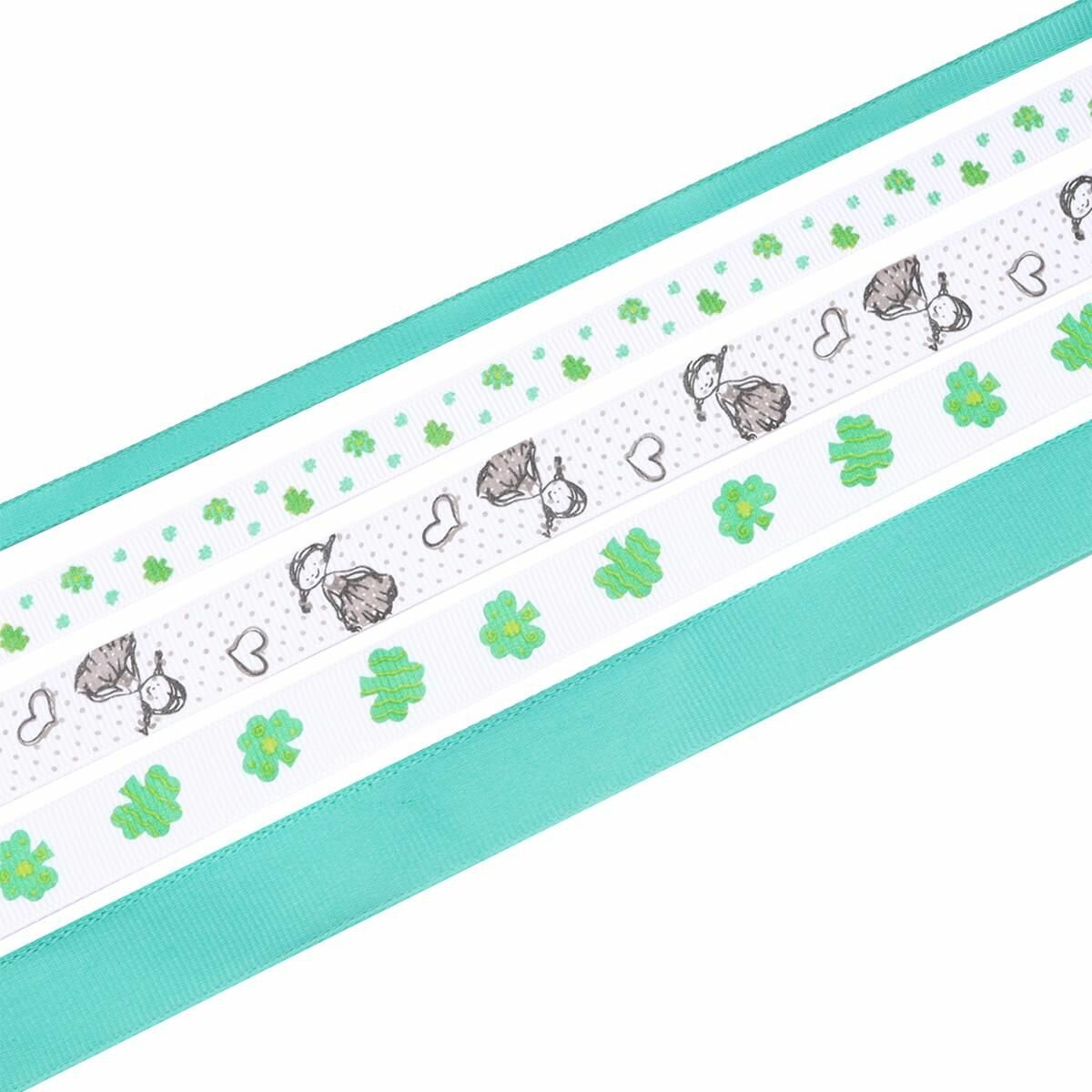 Набор репсовых лент айрис 5 шт 45 м, 2 шт по 18 м, 3 шт по 3 м, цвет бирюзовый