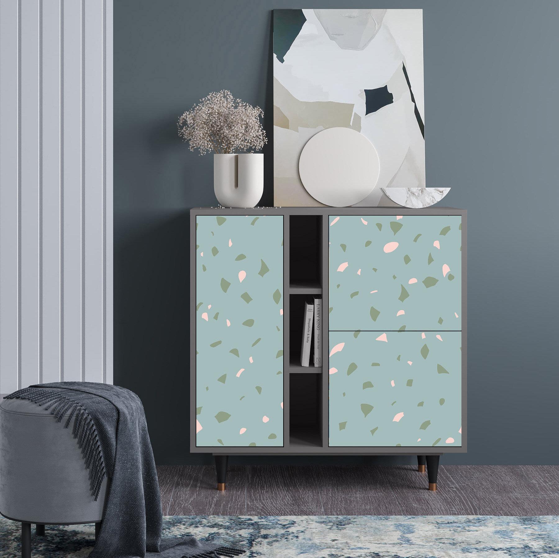Комод - STORYZ - BS5 Blue Drops, Размер - 94 x 96 x 41 см, Цвет корпуса - , Серый