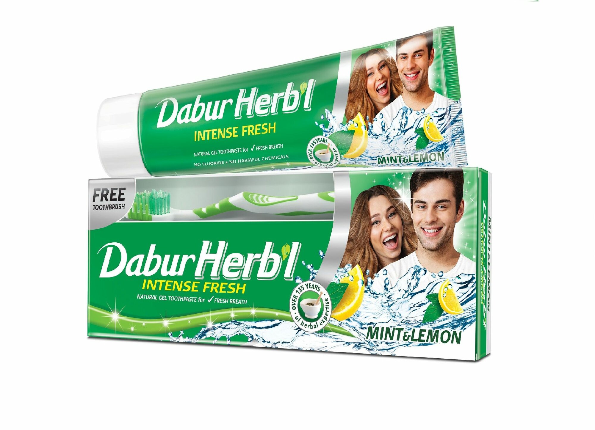 Dabur Herb'l MINT & LEMON Зубная паста Дабур Мята и Лемон для свежести дыхания (зубная щетка в подарок) 150 г