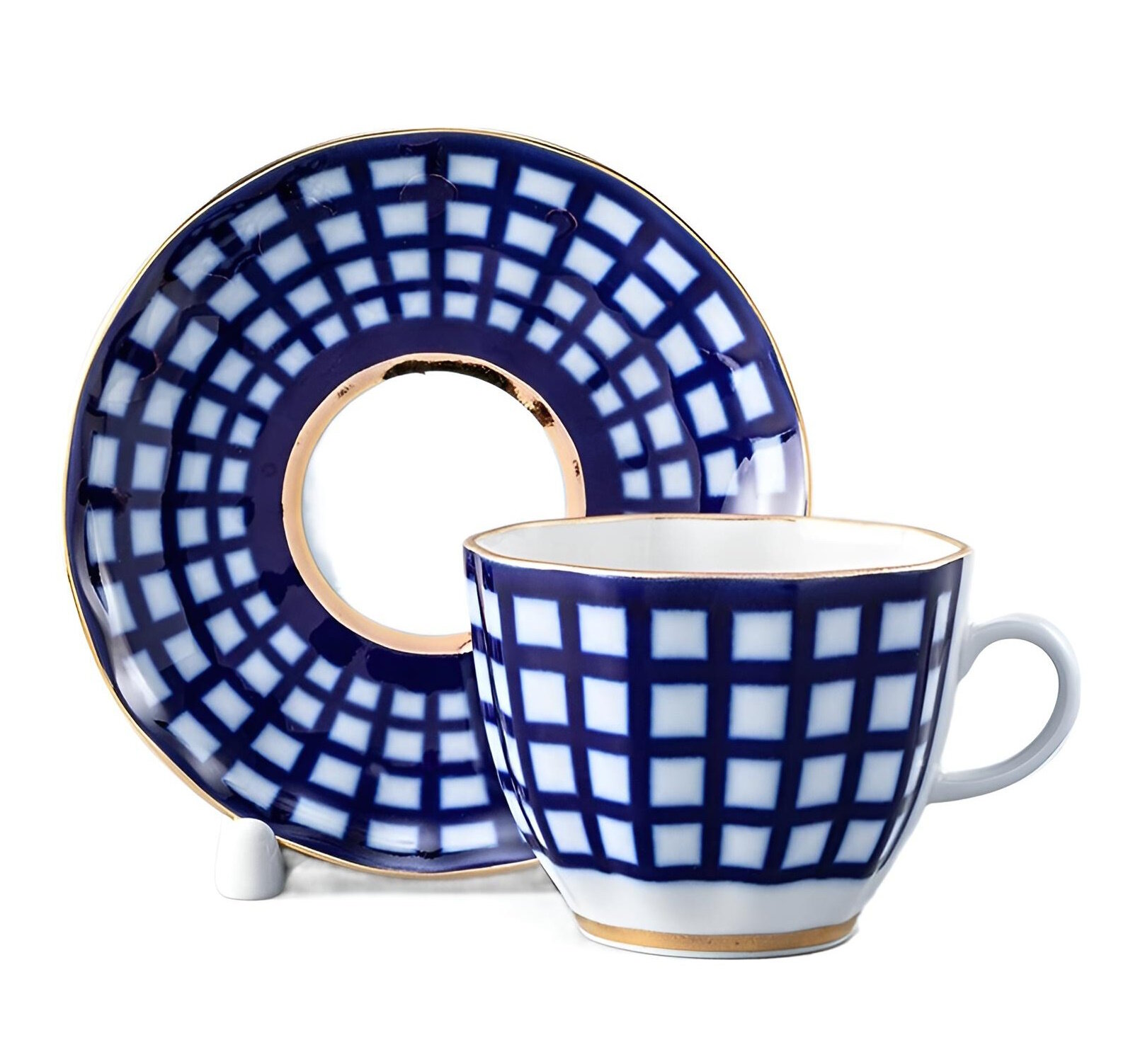 Кофейная пара ИФЗ Тюльпан, Кобальтовая клетка, 140мл, фарфор 81.15017.00.1