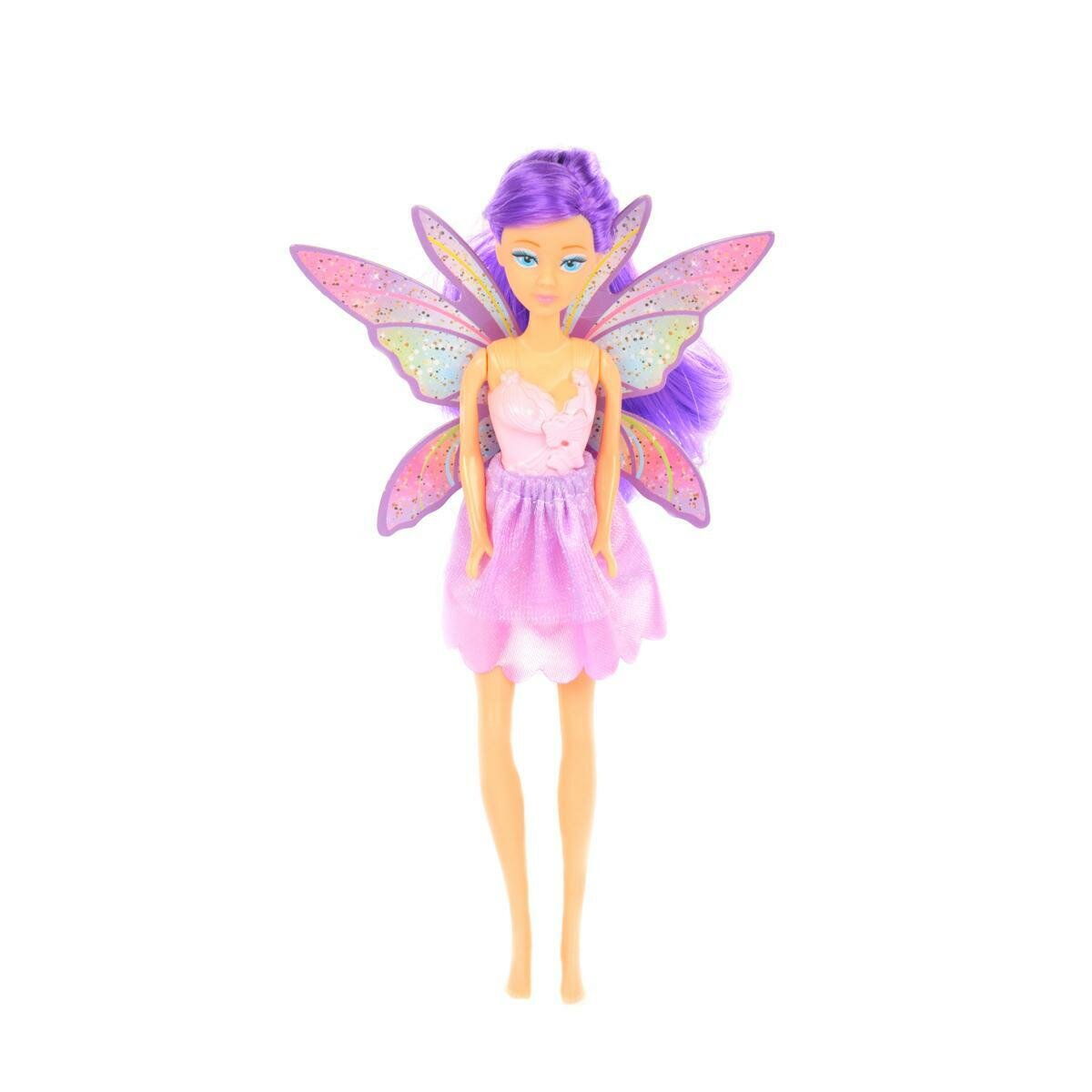 Кукла "Dreamy elf" 19см с фиолетовыми крыльями, платье розовое