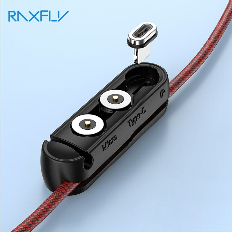 Raxfly Cable Organizer 3 в 1 Магнитный контейнер для кабельных штекеров для iPhone Micro USB Type C Портативный ящик для