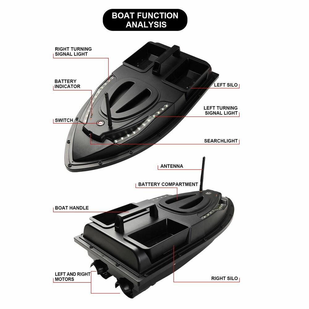 Лодка-приманка 500 м, дистанционное управление, эхолот, 1,5 кг