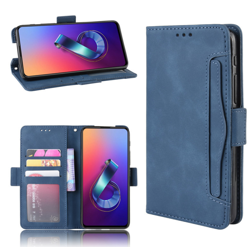 Чехол MyPads из эко-кожи с подставкой застёжкой и визитницей для Asus Zenfone 6z / 6 ZS630KL / Асус Зенфон 6Z Ретро под старину, синий