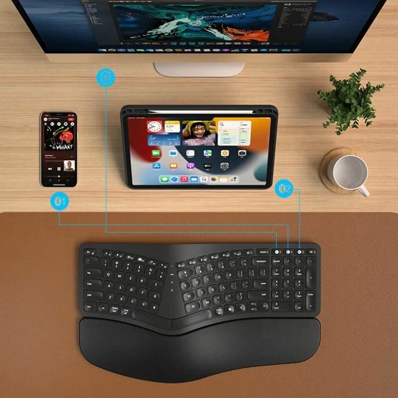 Белая подсветка, эргономика, кредиты, Bluetooth 2.4G беспроводная клавиатура-