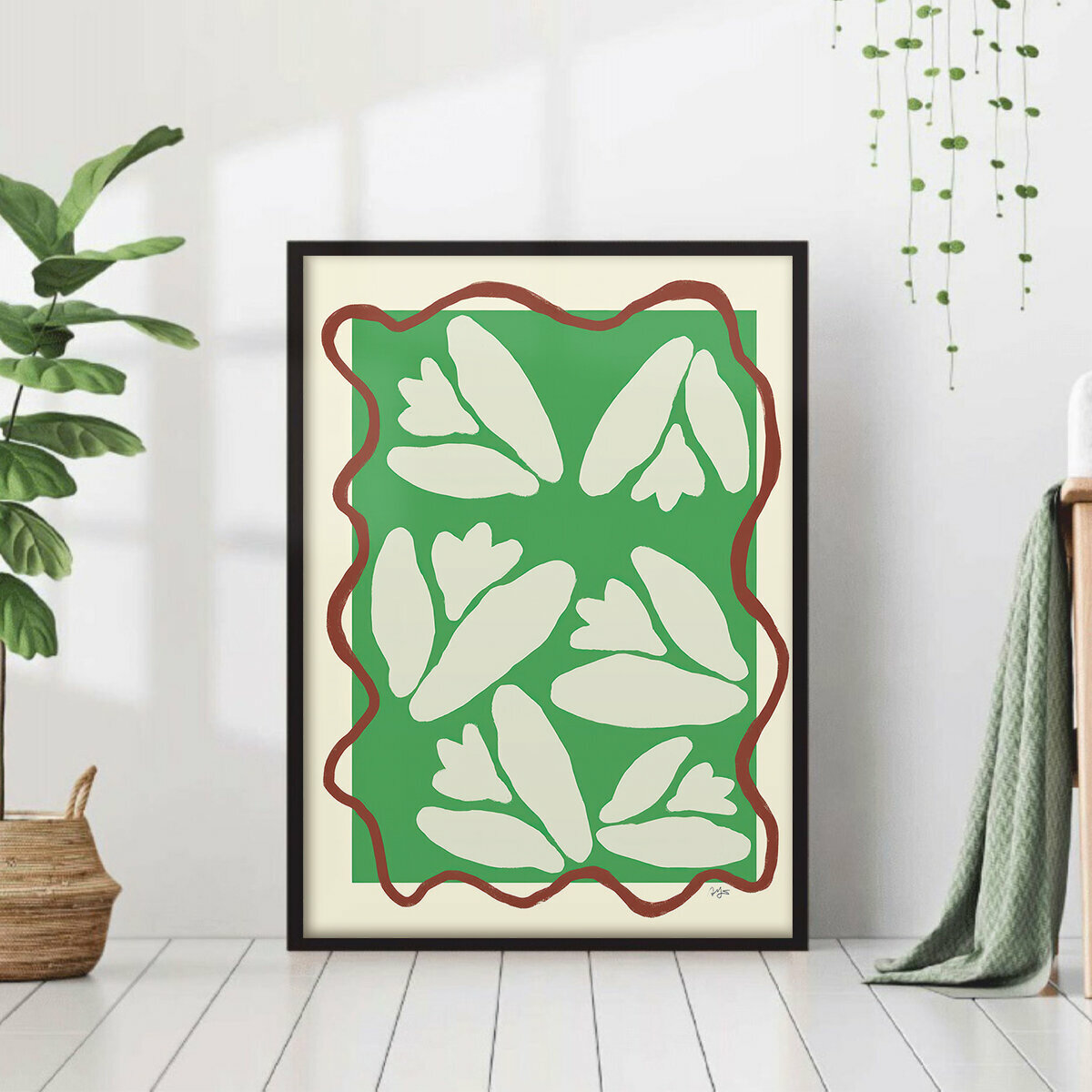 Постер "Зеленая абстракция" 40x50 в черной рамке для интерьера на стену