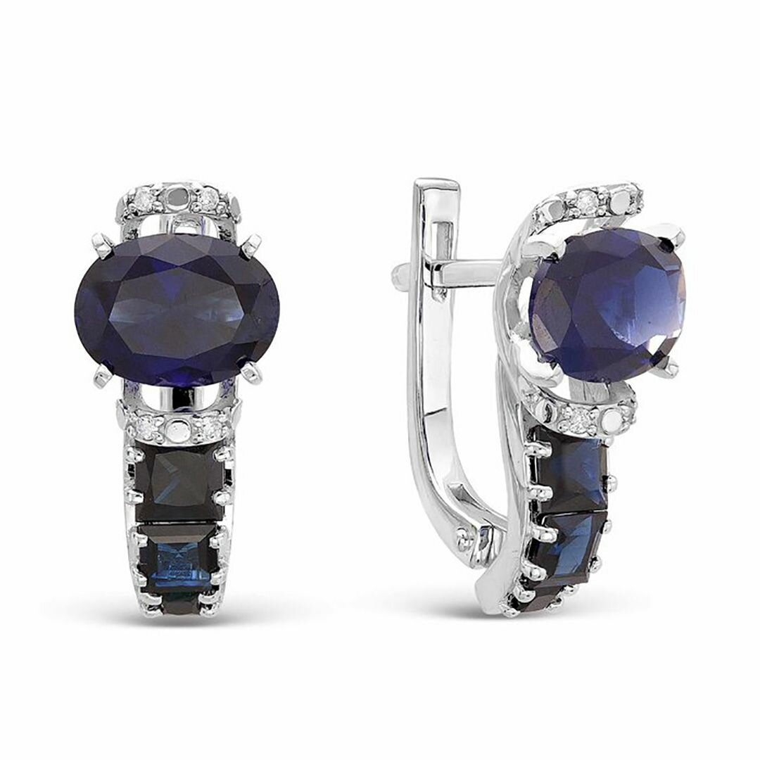 Моносерьга белое золото, 585 проба, бриллиант, сапфир синтетический