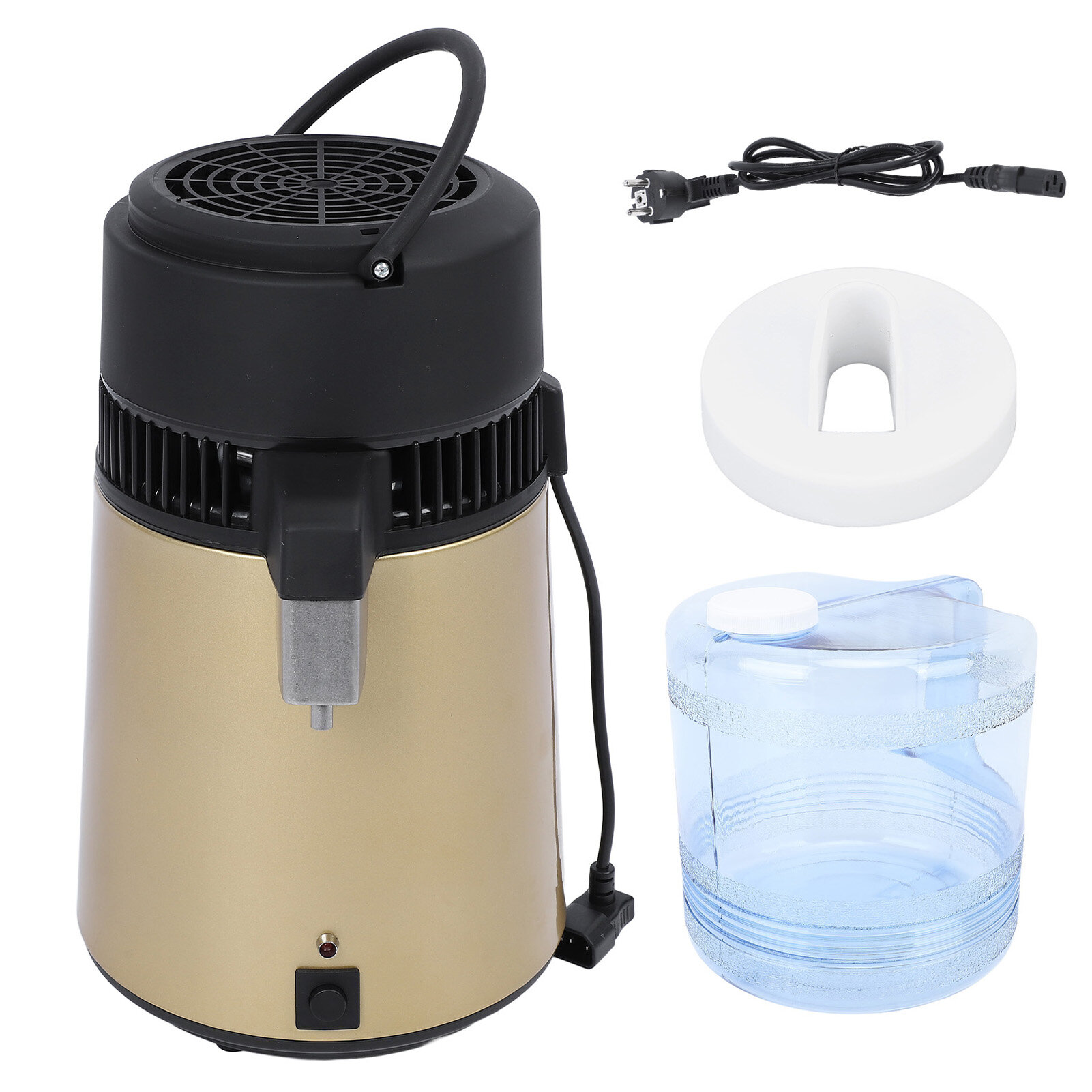 4L Дистиллятор Воды 750W Золотой Автоматический Настольный с Одной Кнопкой и Синей Бутылью для Дома