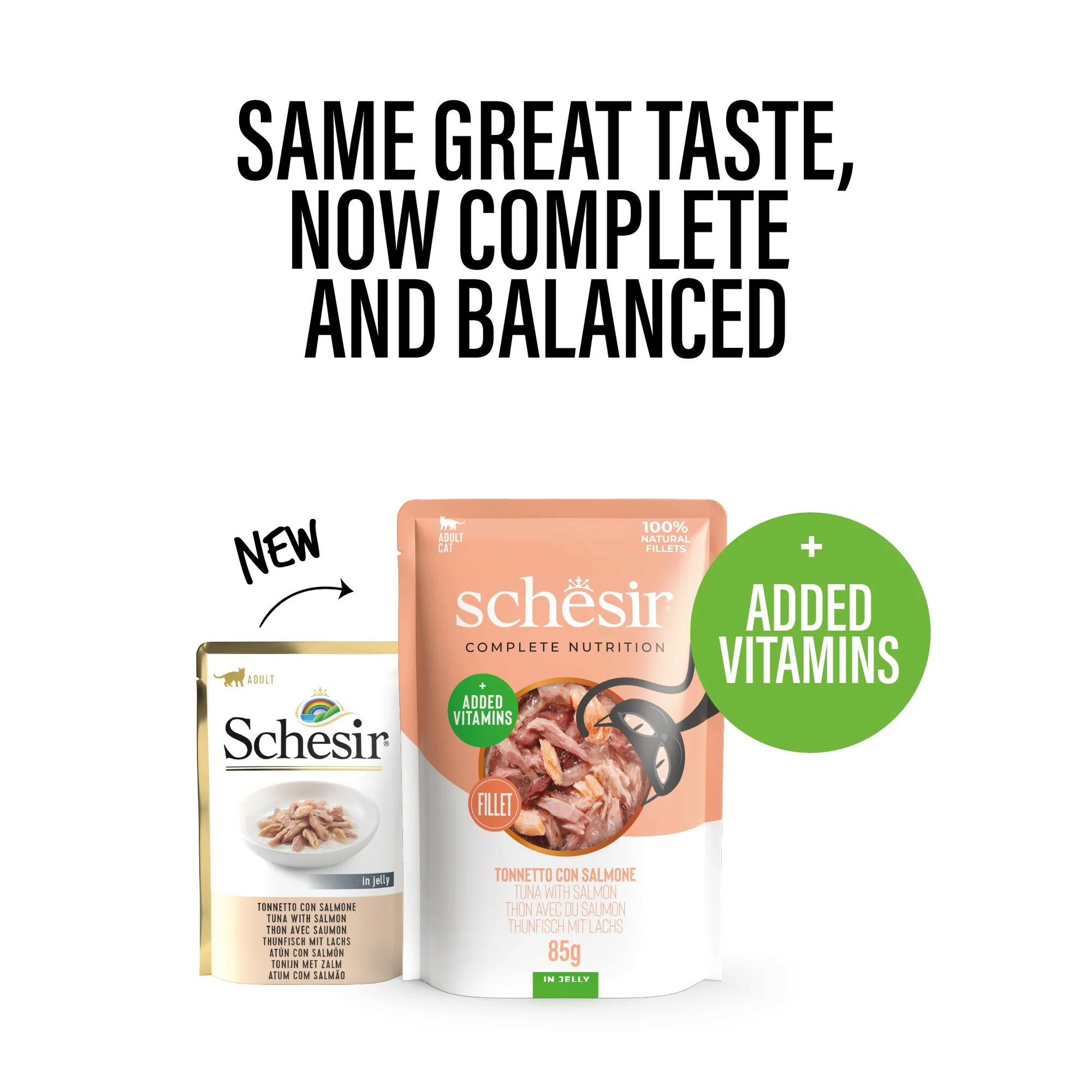 Влажный корм в пауч пакетах Shesir cat TUNA & SALMON для взрослых кошек с тунцом и лососем 85грх12шт.