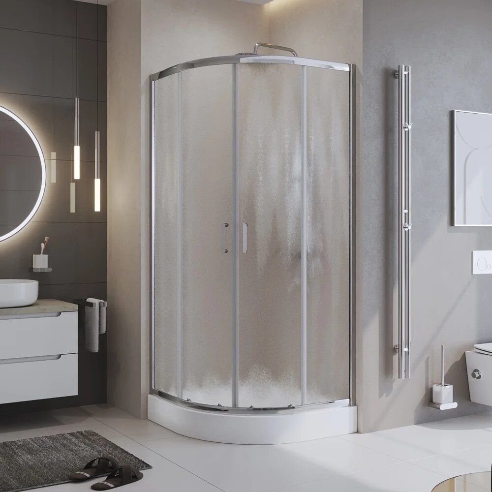 Душевой уголок BelBagno Uno UNO-195-R-2-100-CH-CR без поддона, стеклянный, 100x100, с рифленым стеклом, раздвижной, итальянский