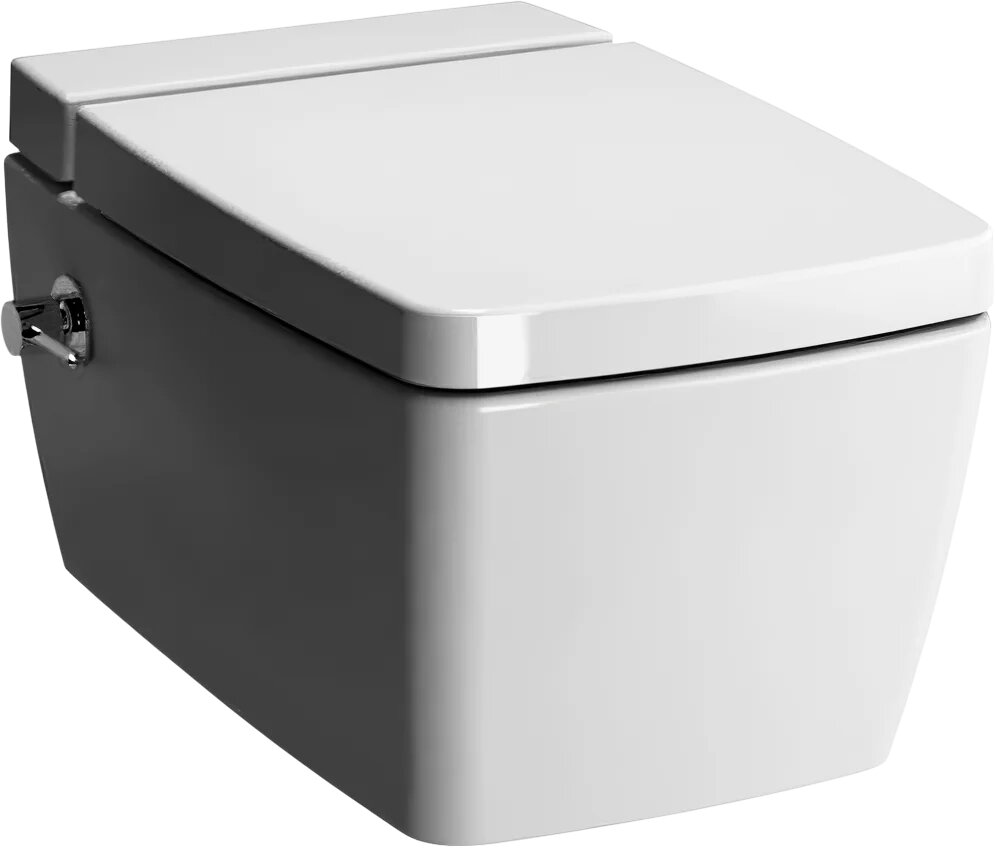 Унитаз подвесной VitrA Metropole 7672B003-1687 с микролифтом, безободковый, без бачка, антивсплеск, фарфоровый, с биде, белый, глянцевый, прямоугольный, сиденье для унитаза в комплекте