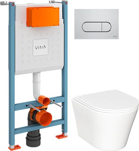 Комплект 2 в 1 Унитаз подвесной Ceramicanova Forma CN3011 / Инсталляция с кнопкой VitrA V-Fix Core 732-5800-01 цвет хром глянец