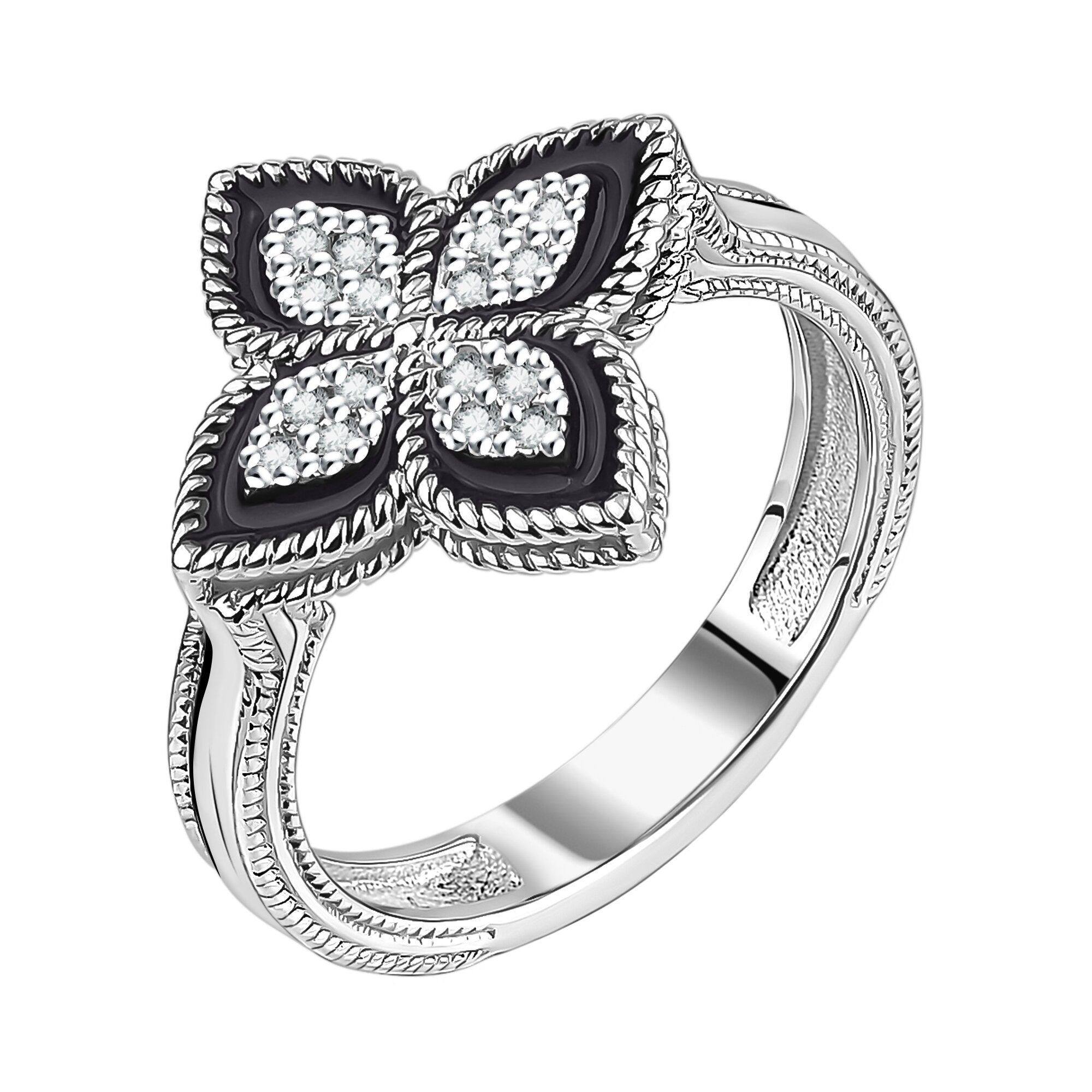 Кольцо, серебро, 925 проба, родирование, эмаль, фианит