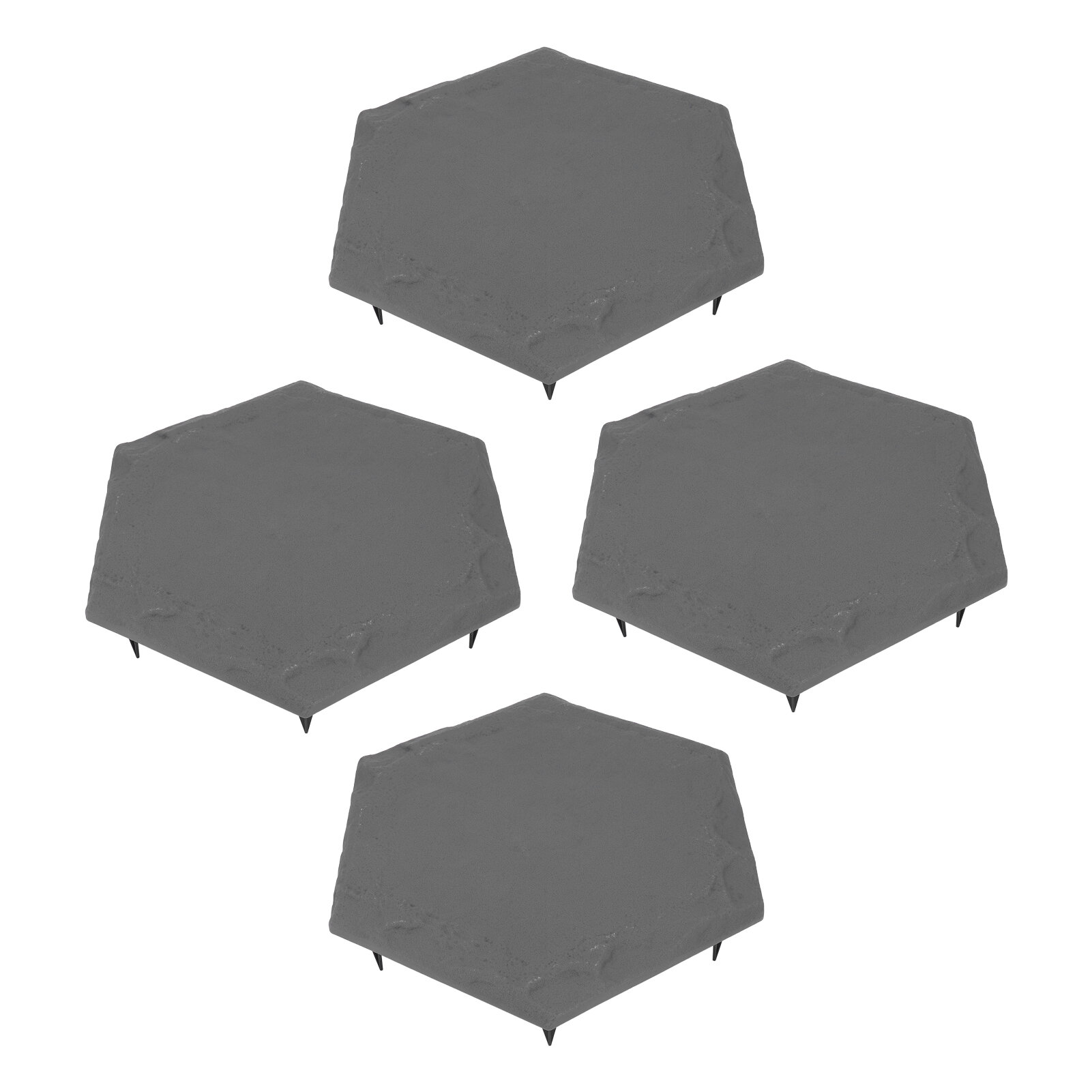 4 шт. дорожки из камня для мощения на открытом воздухе с 24 шт. колышками для земли, устойчивый к погодным условиям декоративный камень для сада, двора, газона, дорожки, шестигранный серый