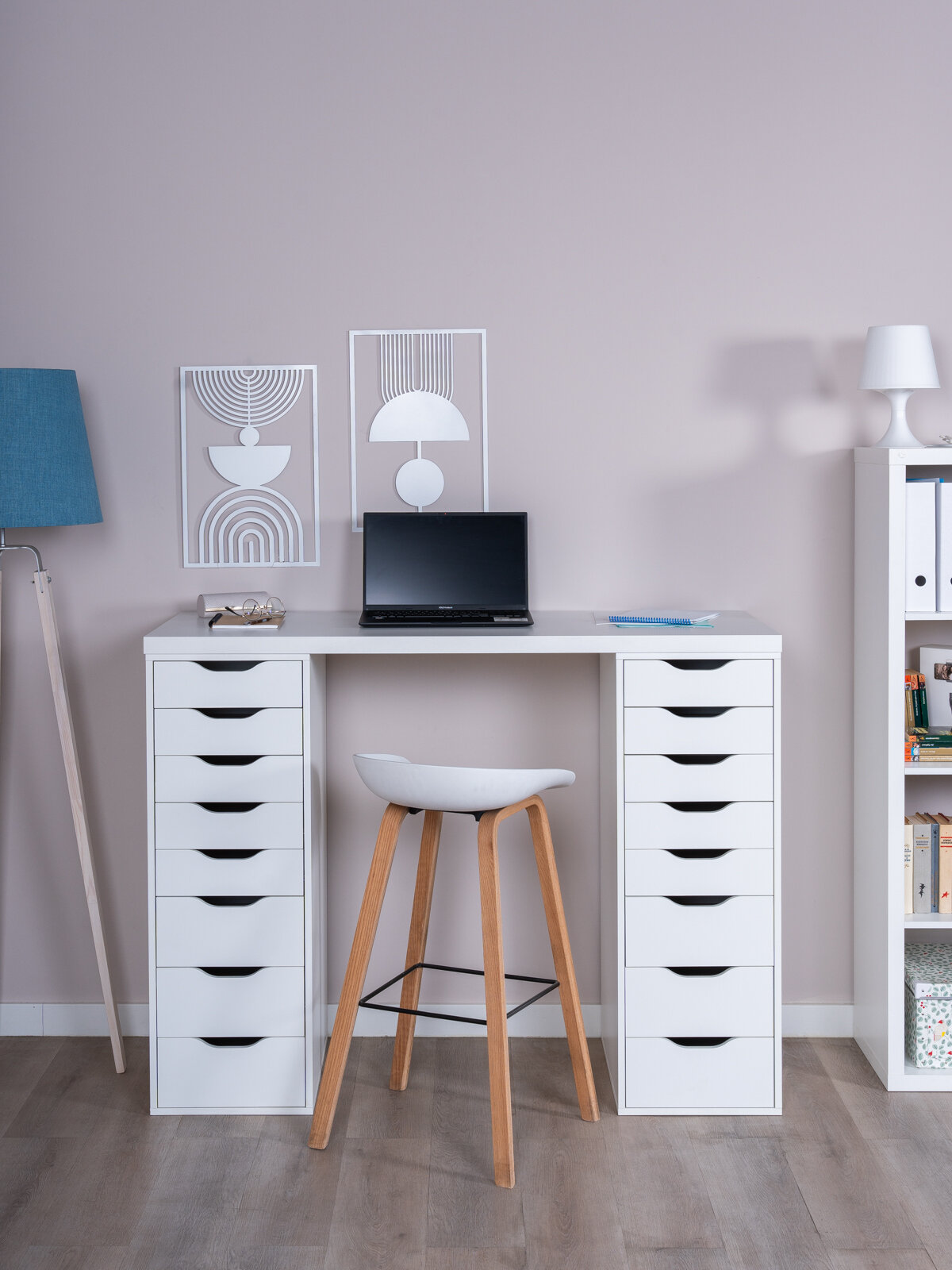 Стол письменный ГУД лакк Ингар, 16 ящиков, 140х106х55 см, белый