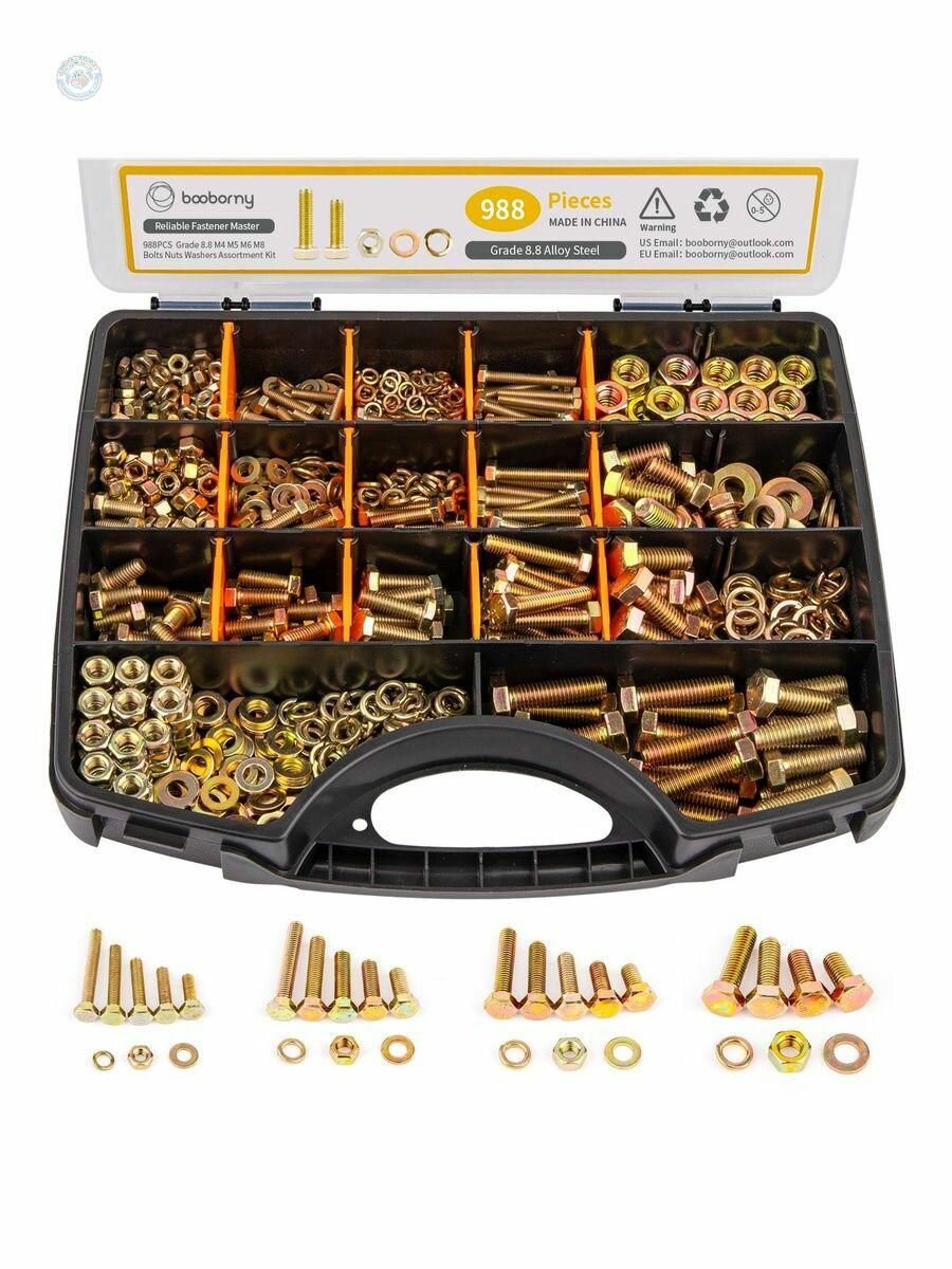 Набор метрических болтов и гаек 247 комплектов, легированная сталь 8.8, коробка с ячейками, универсальный ремонтный комплект для дома, гаража, мастерской