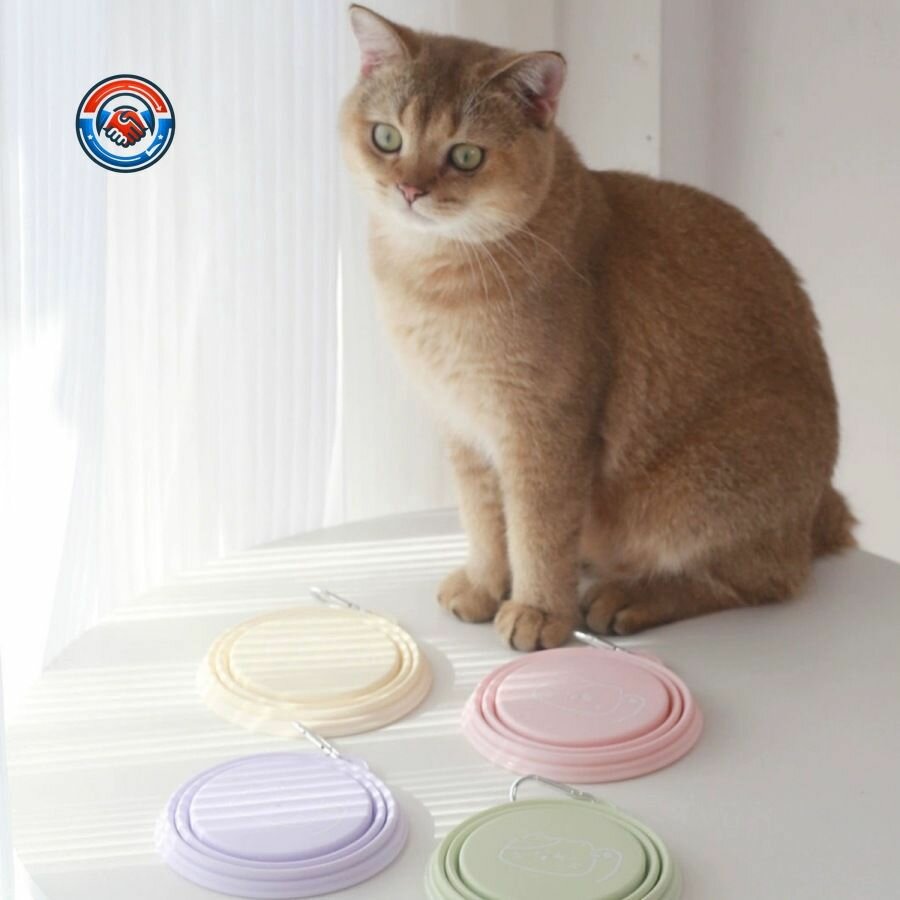 Складная силиконовая миска для собак и кошек 350 мл, дорожная поилка-кормушка с карабином для прогулок и путешествий